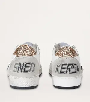 GOLDEN GOOSE Ball Star Leather & Glitter Trim Sneakers - White