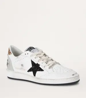 GOLDEN GOOSE Ball Star Leather & Glitter Trim Sneakers - White