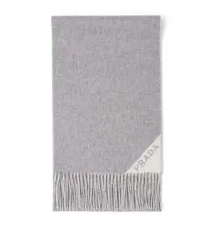 Prada Cashmere Logo Scarf - Grey