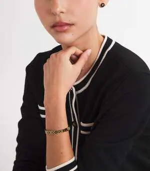 Tory Burch Double T Monogram Hinge Bangle - Gold