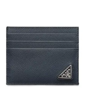 Prada Saffiano Leather Card Holder Blue