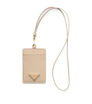 Prada Saffiano Leather Badge Holder Neutral