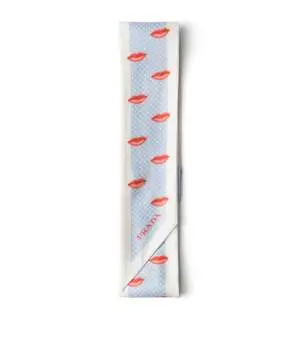 Prada Silk Printed Skinny Scarf Turquoise