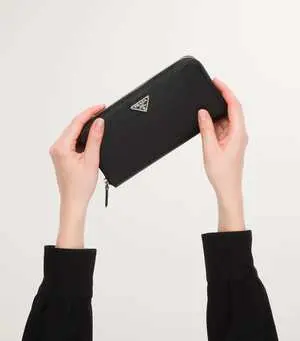Prada Large Saffiano Leather Zipped Wallet - Black