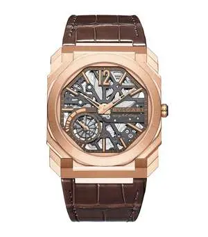BVLGARI Rose Gold Octo Finissimo Skeleton 8-days Watch - Black