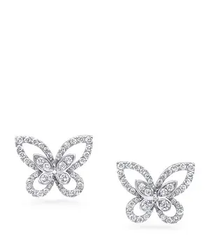 Graff Gold And Diamond Butterfly Stud Earrings - White