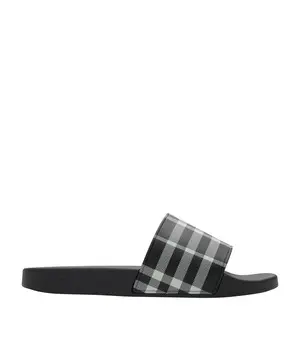 Burberry Check Print Slides - Black