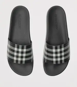 Burberry Check Print Slides - Black