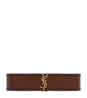 Saint Laurent Leather Cassandre Bracelet - Brown