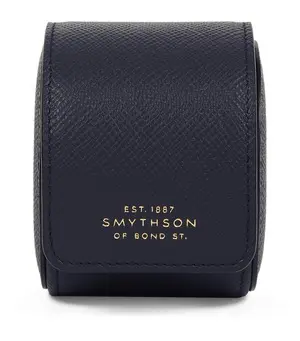Smythson Leather Panama Single Watch Roll - Blue