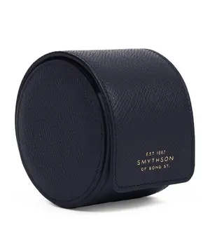 Smythson Leather Panama Single Watch Roll - Blue