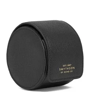 Smythson Leather Panama Single Watch Roll - Black