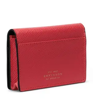 Smythson Leather Panama Folded Card Holder Red