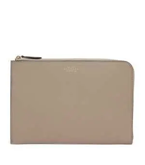 Smythson Panama Leather Slim Pouch Beige