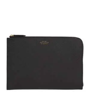 Smythson Panama Leather Slim Pouch Black