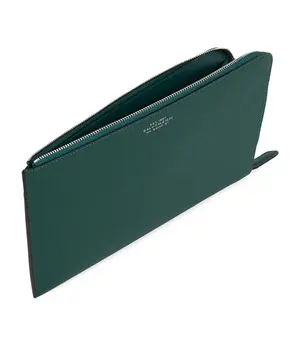 Smythson Panama Leather Slim Pouch - Green