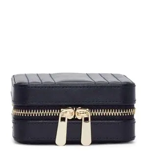 Wolf Small Leather Maria Jewellery Case - Navy
