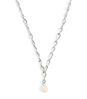 ASTRID & MIYU Sterling Lariat Necklace With Pearl Charm - Silver