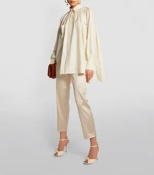 JIMMY CHOO Sacora 100 Pearl Embellished Satin Sandals - White