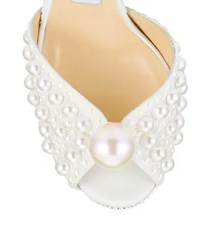 JIMMY CHOO Sacora 100 Pearl Embellished Satin Sandals - White