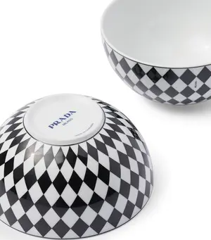 Prada Set Of 2 Chequerboard Soup Bowls