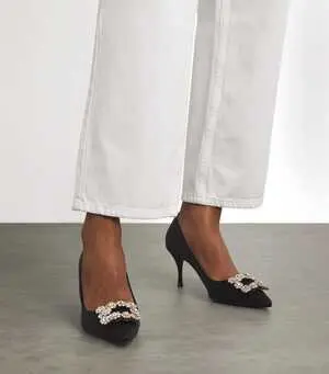 ROGER VIVIER Satin Decolleté Crystal Buckle Pumps 65 - Black