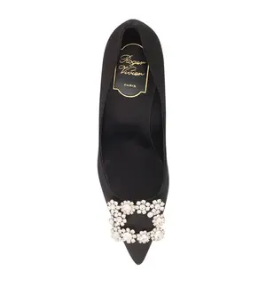 ROGER VIVIER Satin Decolleté Crystal Buckle Pumps 65 - Black