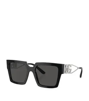 Dolce & Gabbana Oversized Square Frame Sunglasses With Crystal Embellished Logo