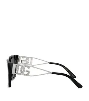 Dolce & Gabbana Oversized Square Frame Sunglasses With Crystal Embellished Logo