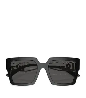 Dolce & Gabbana Oversized Square Frame Sunglasses With Crystal Embellished Logo