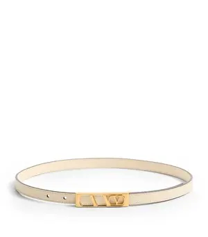 Valentino Garavani Leather VLogo Signature Belt Ivory