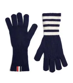 Thom Browne Cashmere 4-Bar Gloves Navy