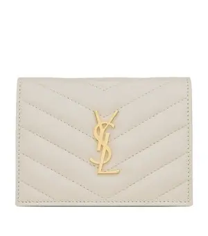 Saint Laurent Quilted Leather Monogram Wallet - White