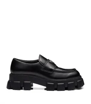 Prada Brushed Leather Monolith Loafers - Black