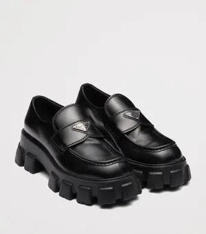 Prada Brushed Leather Monolith Loafers - Black