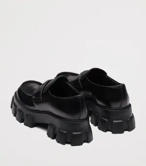 Prada Brushed Leather Monolith Loafers - Black