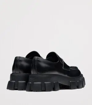 Prada Brushed Leather Monolith Loafers - Black