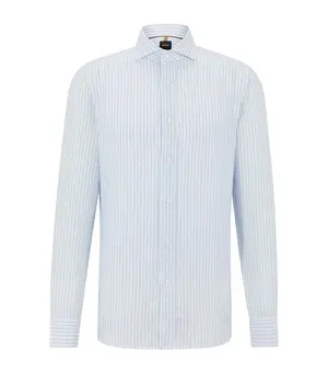 BOSS Linen Striped Shirt Blue