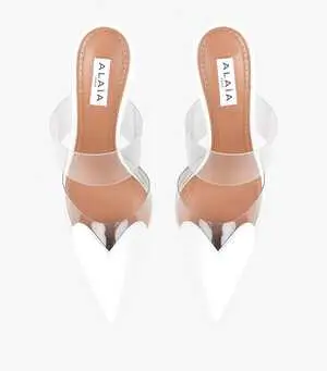 Alaïa Le Coeur 90 Patent Leather Mules - White