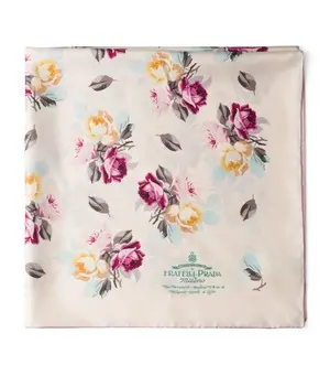 Prada Silk Twill Floral Print Scarf Neutral