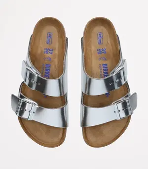 BIRKENSTOCK Leather Arizona Sandals - Silver