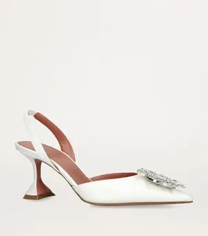 Amina Muaddi Satin Begum Slingback Pumps 70 - White
