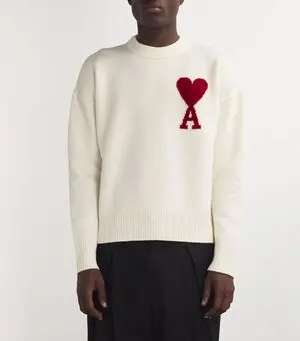 AMI Paris De Coeur Wool Sweater - White