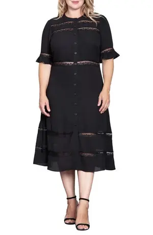 STANDARDS & PRACTICES Lace Inset Georgette Midi Dress - Black
