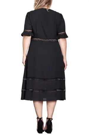 STANDARDS & PRACTICES Lace Inset Georgette Midi Dress - Black