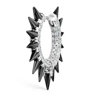 MARIA TASH Gold, Black Moissanite Mohawk And Diamond Pavé Hoop Earring - White