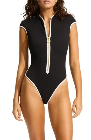 Seafolly Colorblock One-piece Swimsuit - Black