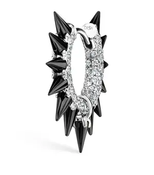 MARIA TASH Gold, Black Moissanite, And Diamond Pavé Hoop Earring - White