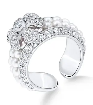 DAVID MORRIS Gold Pearl Rose Flower Ring - White