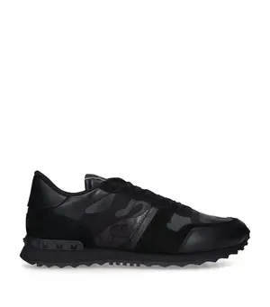 Valentino Garavani Tonal Camouflage Leather And Suede Sneakers - Black